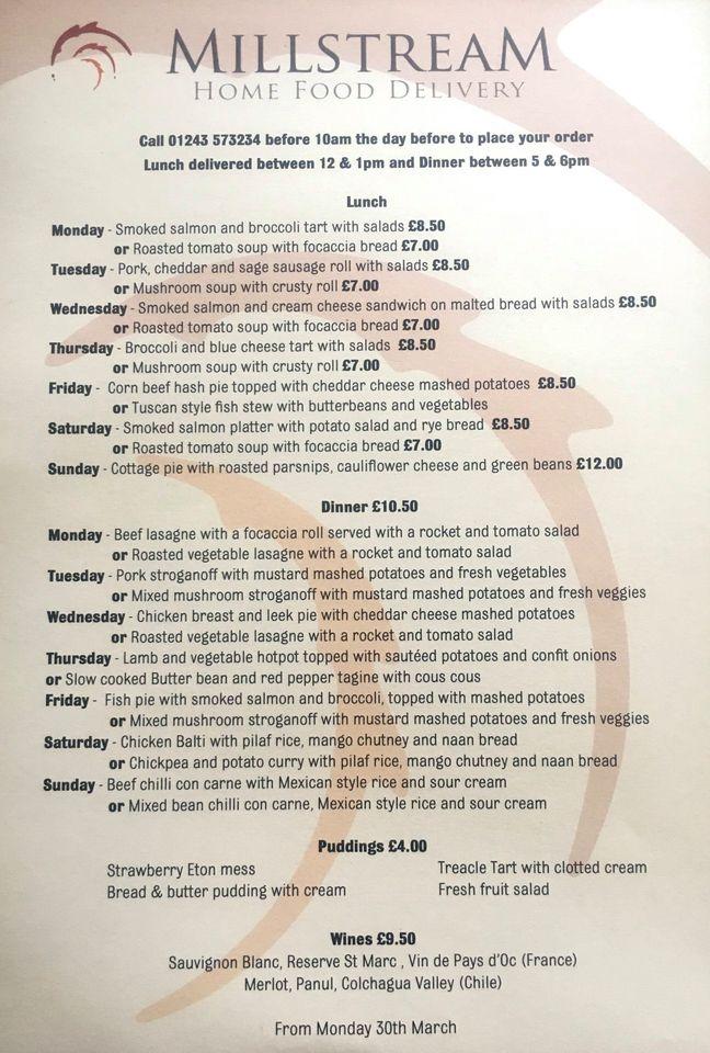 Menu at The Millstream Hotel & Sea School Restaurant, Chichester