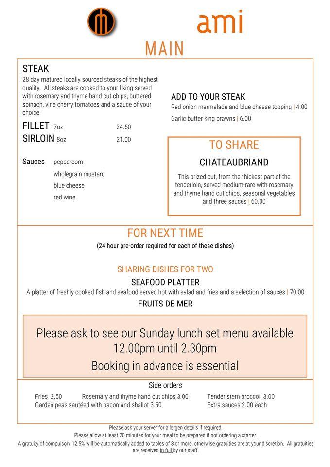 Menu at Ami Bistro restaurant, Worthing
