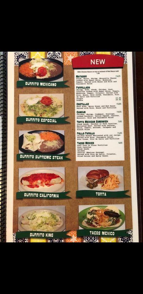 Menu at Mexico Lindo restaurant, Marshall