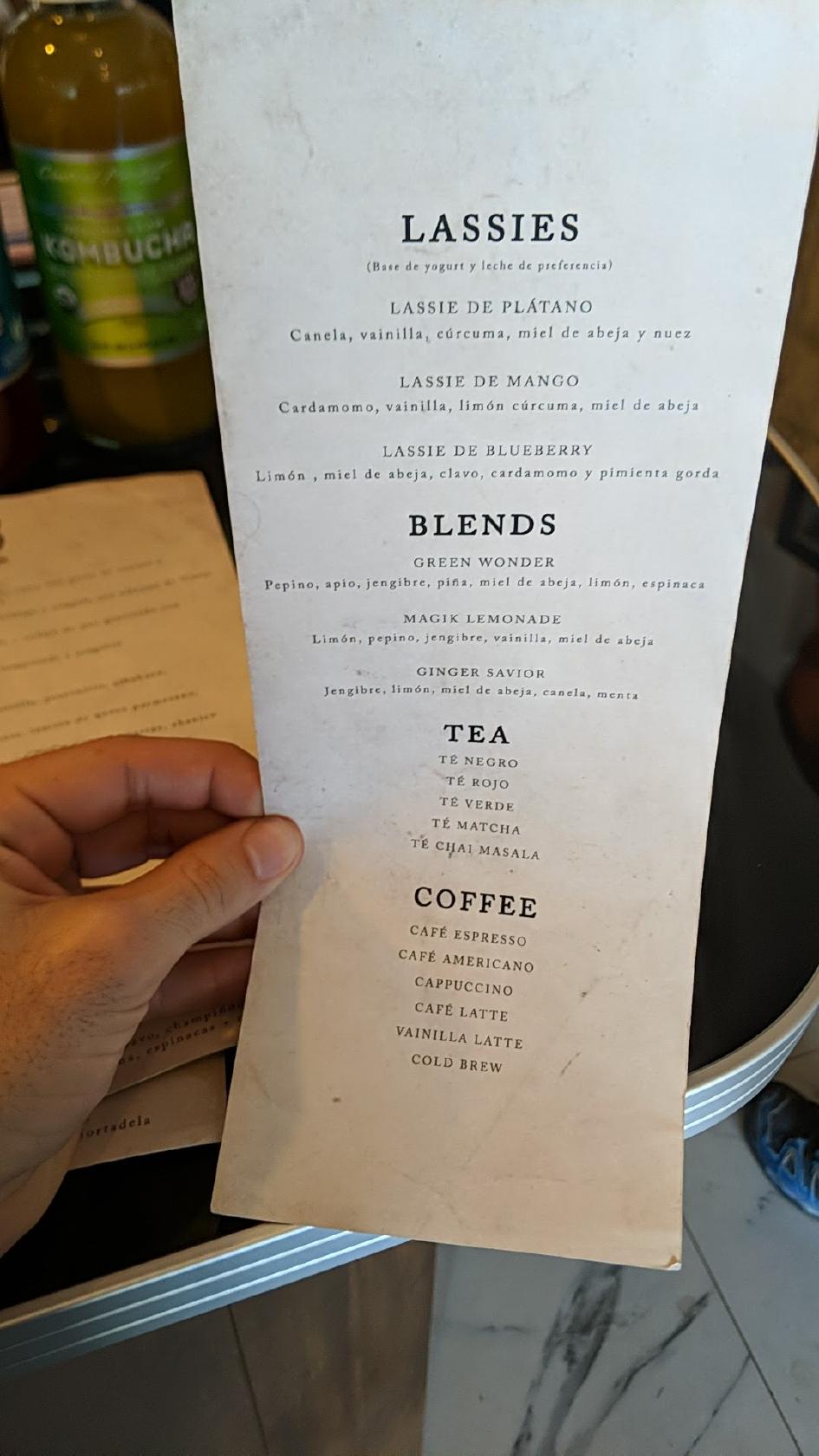 Menu at Mob café, San Pedro Garza García