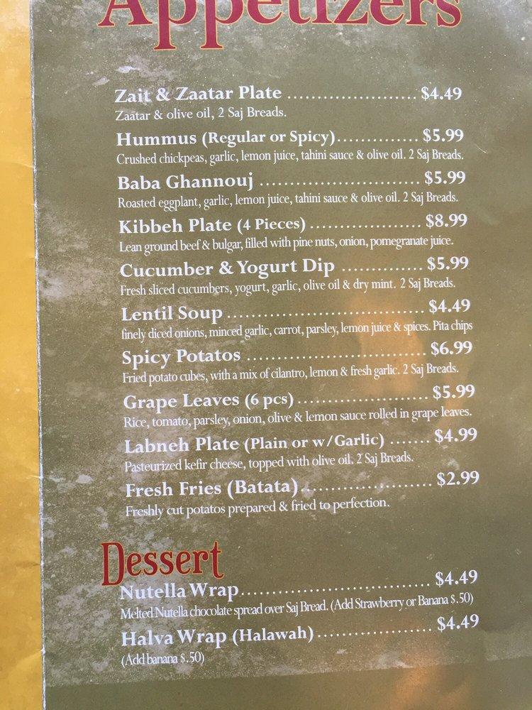 Menu at Zait and Zaatar restaurant, Anaheim, 510 N Brookhurst St #106