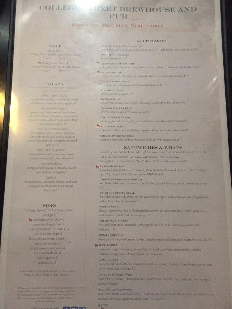 Menu at College Street Brewhouse & Pub, Lake Havasu City