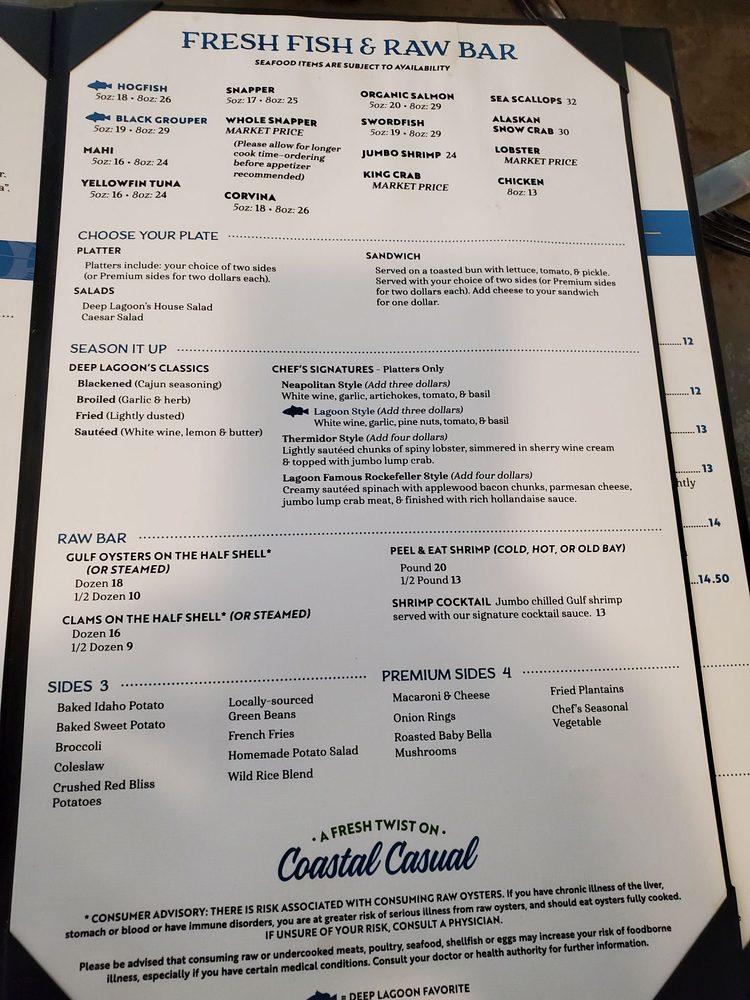 Menu at Deep Lagoon restaurant, Naples, Tamiami Trail N
