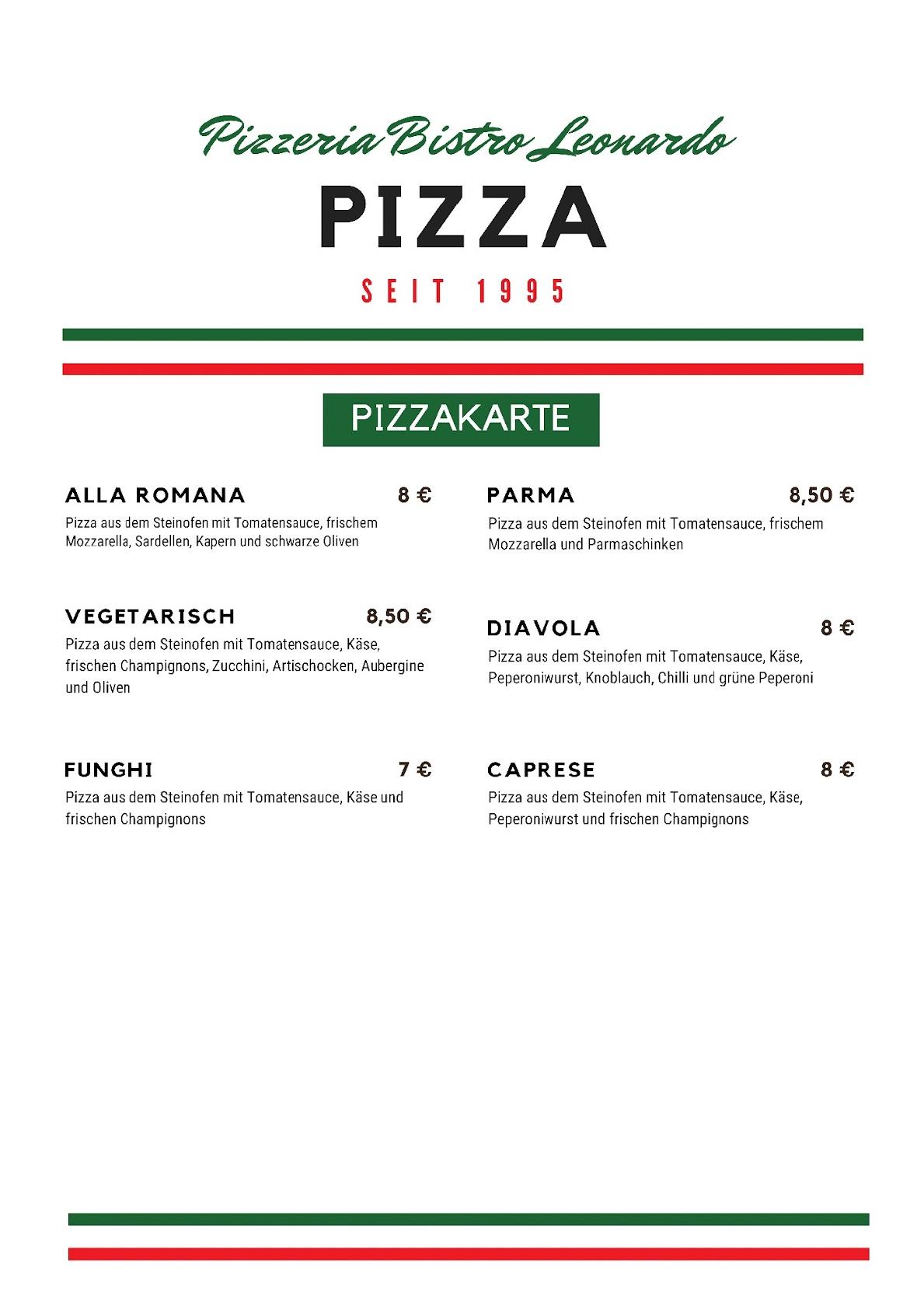 Speisekarte von Pizzeria Bistro Léonardo, Frankfurt am Main