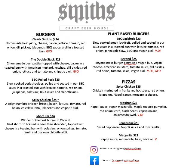 Menu at Smiths Craft Beer House pub & bar, Queenstown