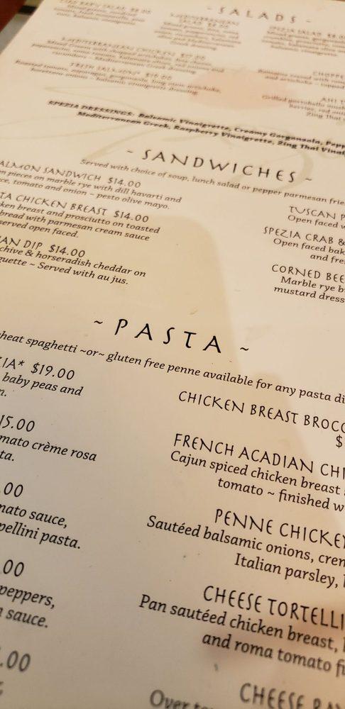 Menu at Spezia Omaha restaurant, Omaha