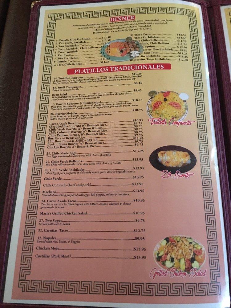 Menu at Casa Maria restaurant, Clovis