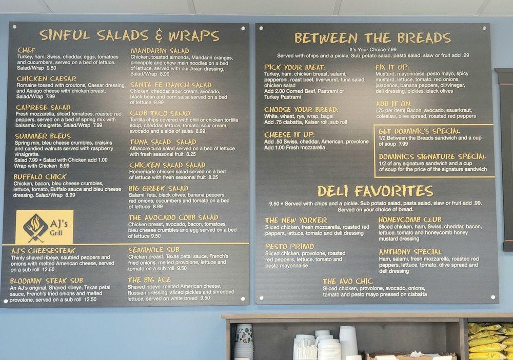 Menu at Dominic's Deli restaurant, Daytona Beach