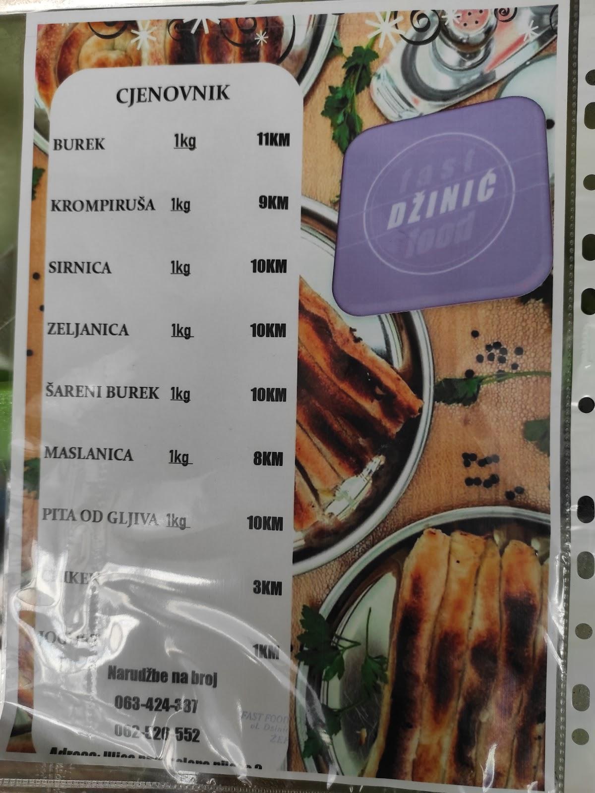 Menu at Fast food Džinić "Pite na vagu", Žepče