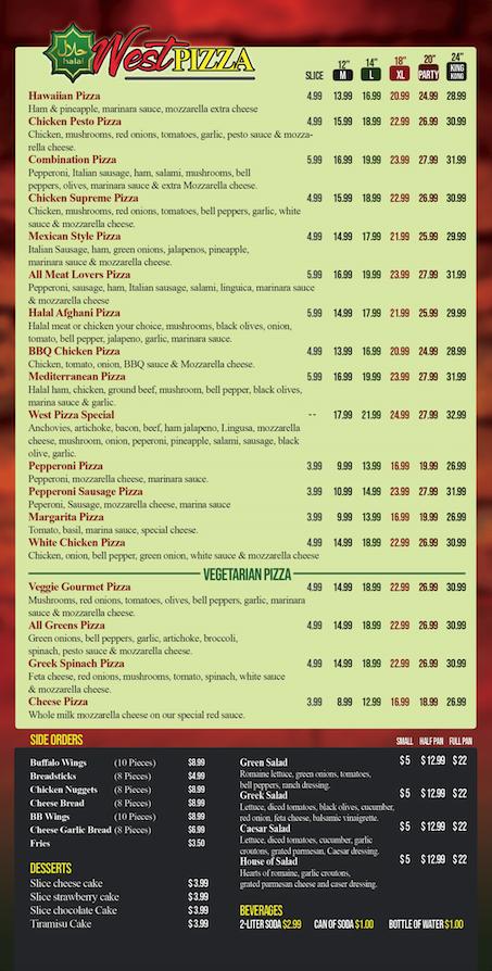 Menu at Halal West Pizza pizzeria, Carmichael