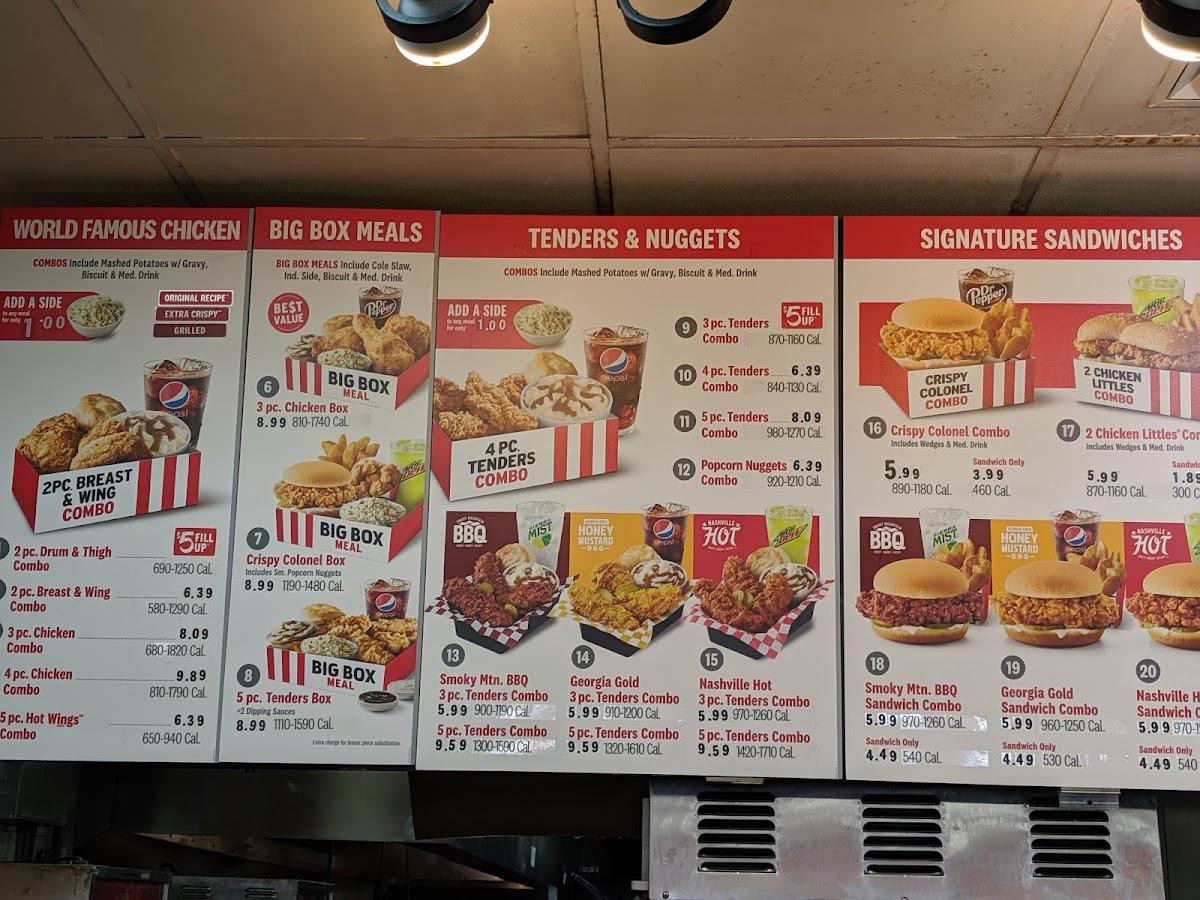 Menu at KFC fast food, Fort Lauderdale, 990 W Commercial Blvd