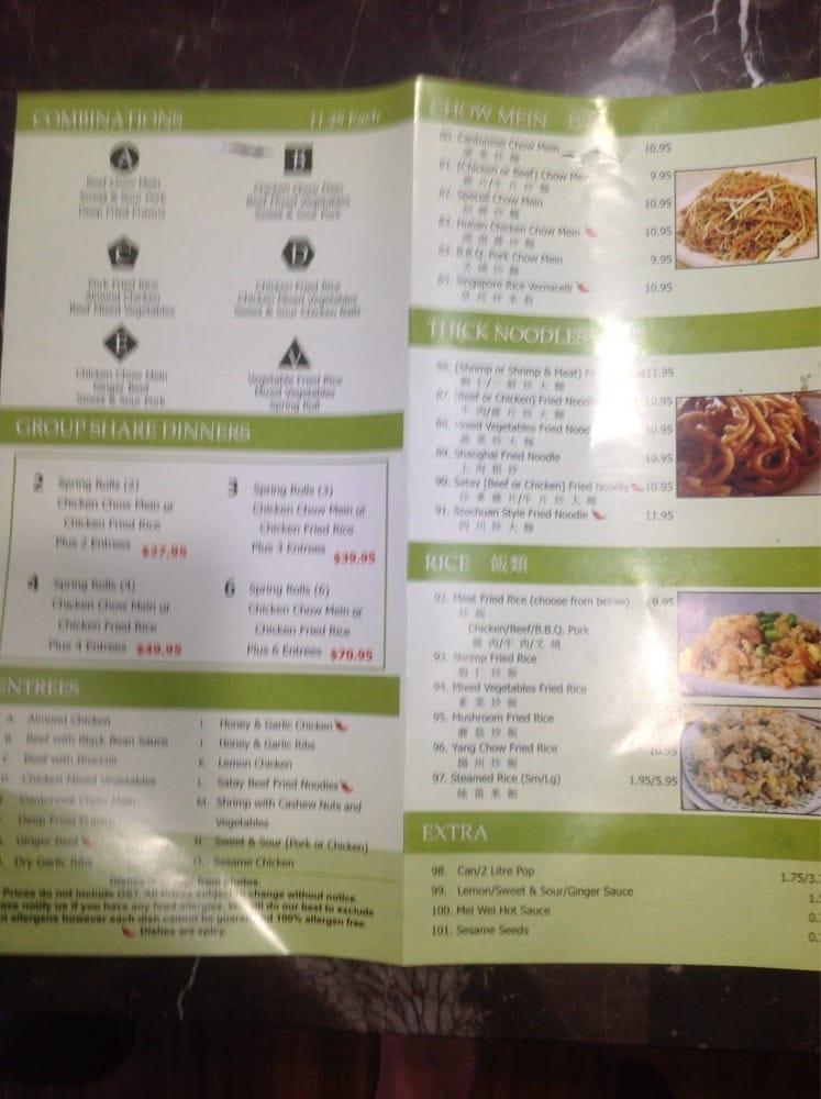 Menu at Mei Wei Chinese Cuisine restaurant, West Kelowna