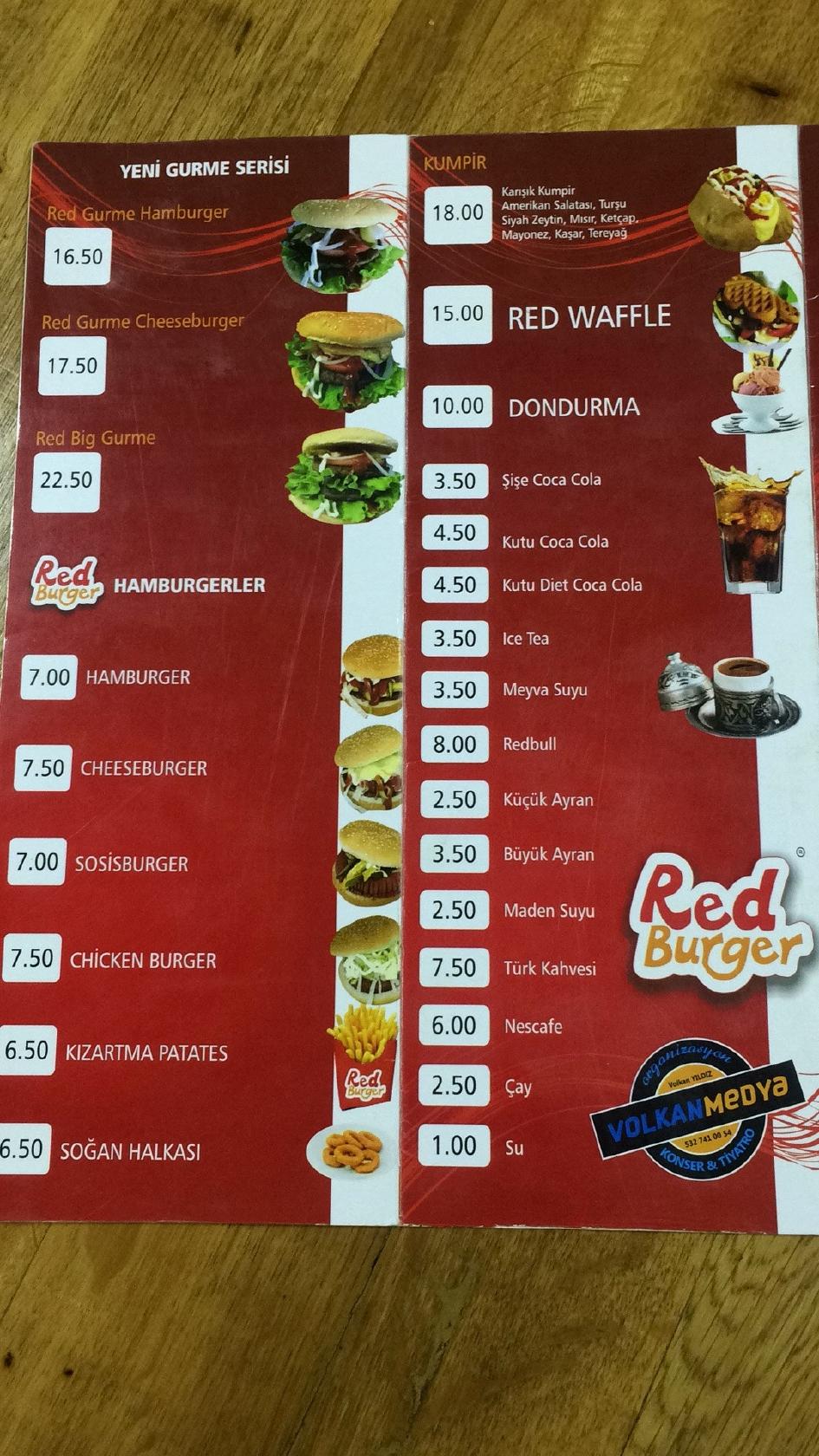 Menu at Red Burger, Karasu, Batı Karadeniz Cd. No:50
