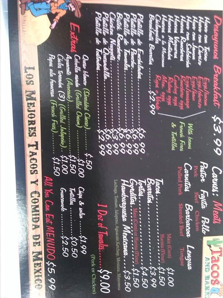 Menu at Taquería Guerrero restaurant, Burleson