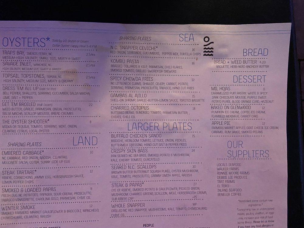 Menu at Cortez Seafood and Cocktail pub & bar, Raleigh