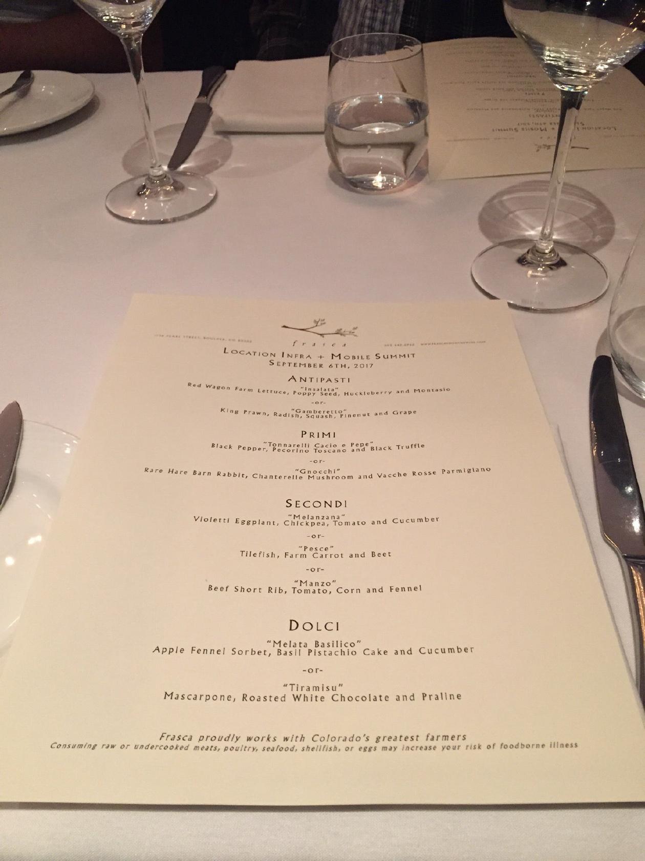 Menu at Frasca Food and Wine pub & bar, Boulder