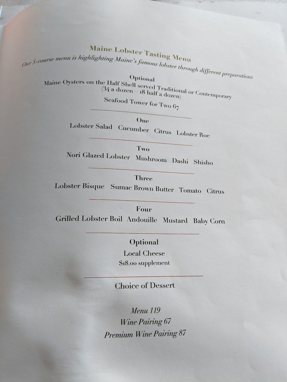 Menu at Natalie's Restaurant - Relais and Chateaux, Camden