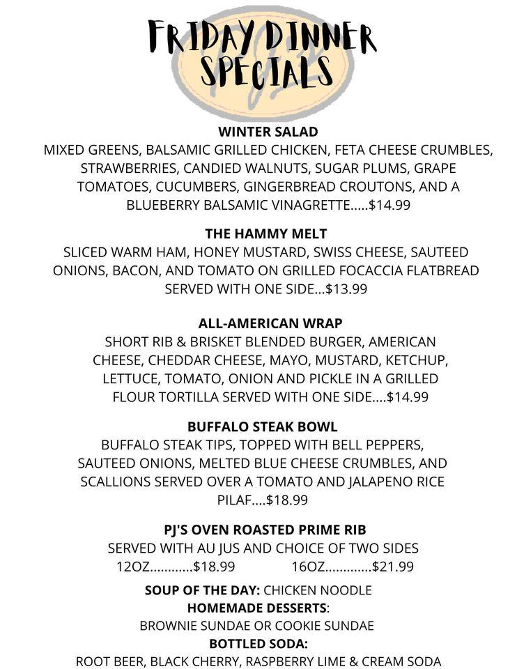 Menu at PJ's Bar & Grill, Bellingham