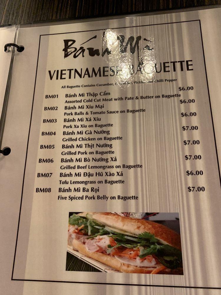 Menu at Pho Now restaurant, Toronto