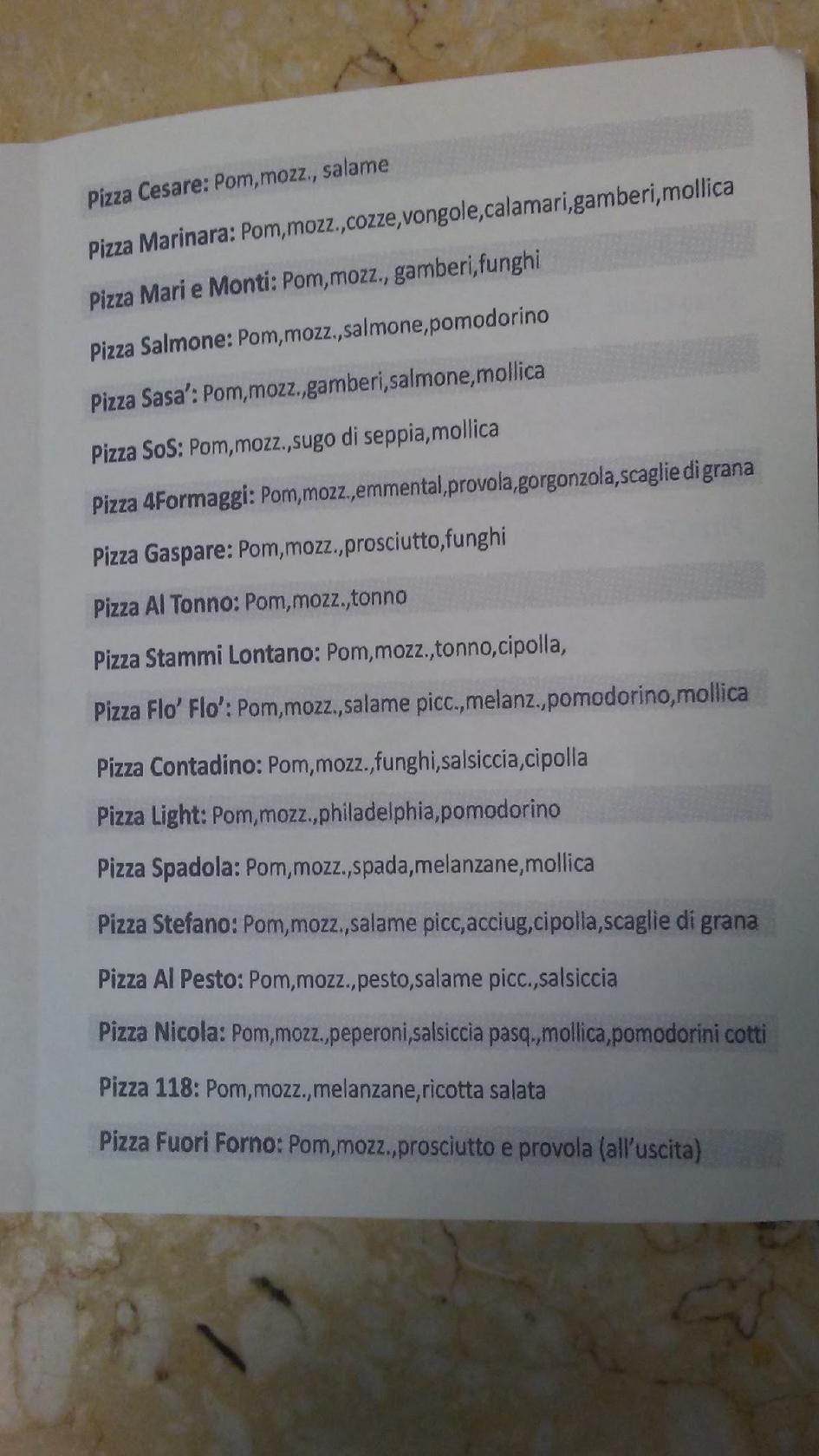 Speisekarte von Pizzeria da Sasà, Marsala, Via Nazionale