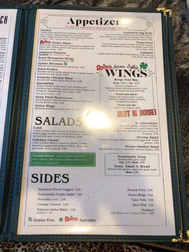 Menu at Quinn's Restaurant & Lounge, Boise