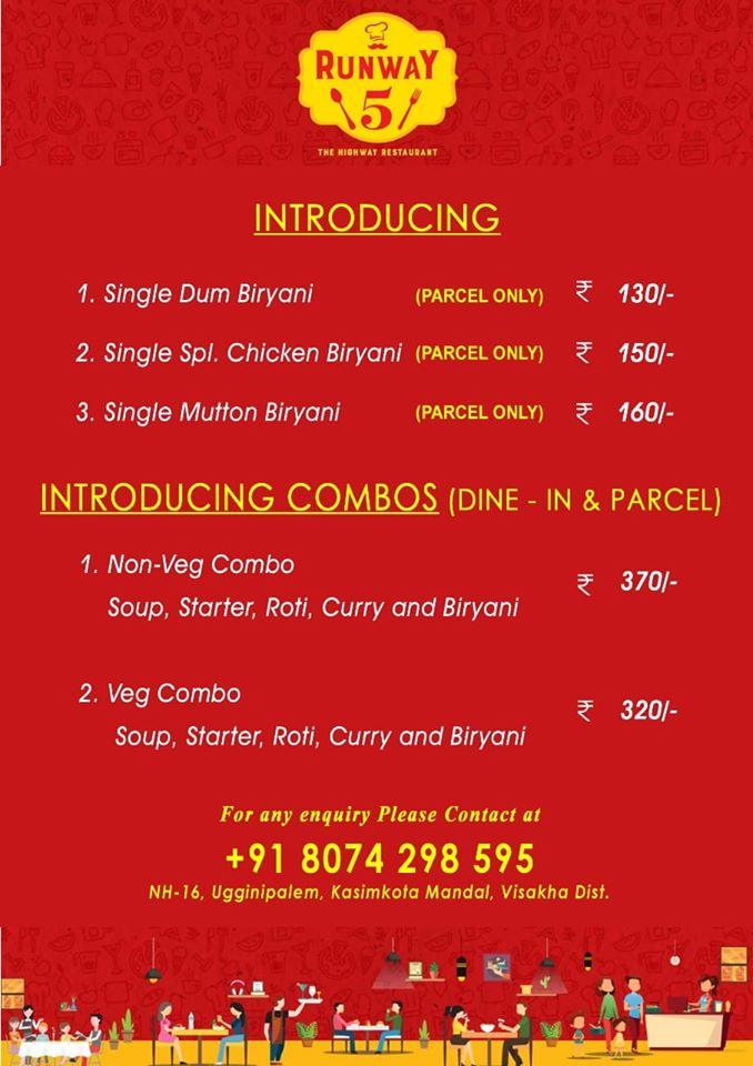 Menu at Runway 5 Highway Restaurant, India