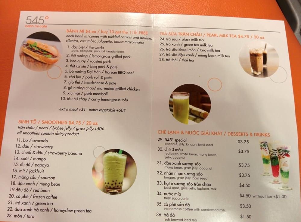 Menu at 545° Bánh Mì Café pub & bar, Davie