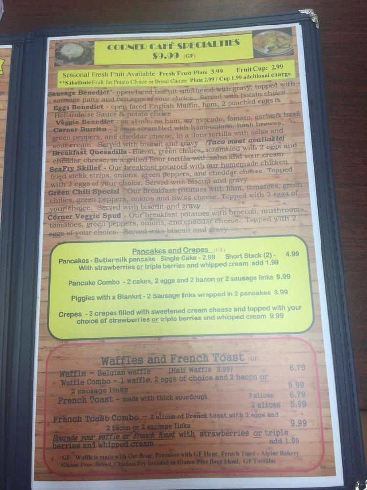 Menu at Corner Cafe, Post Falls