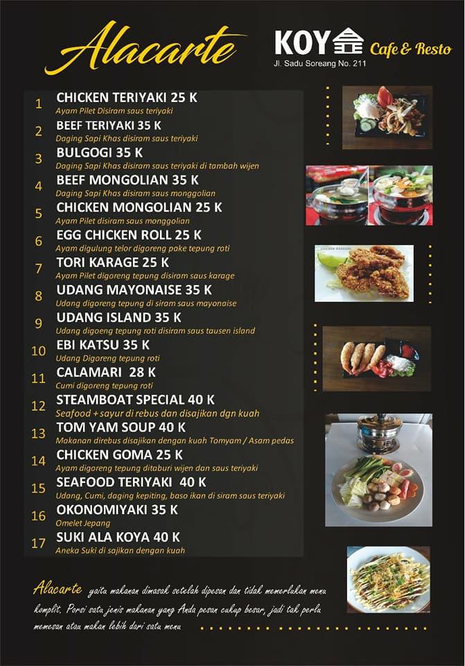 Menu at Koya Cafe & Resto, Soreang, Jl. Raya Soreang-Ciwidey No.211