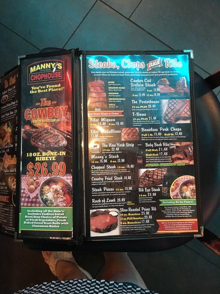 Menu at Manny's Original Chophouse- Lake Wales steakhouse, Lake Wales