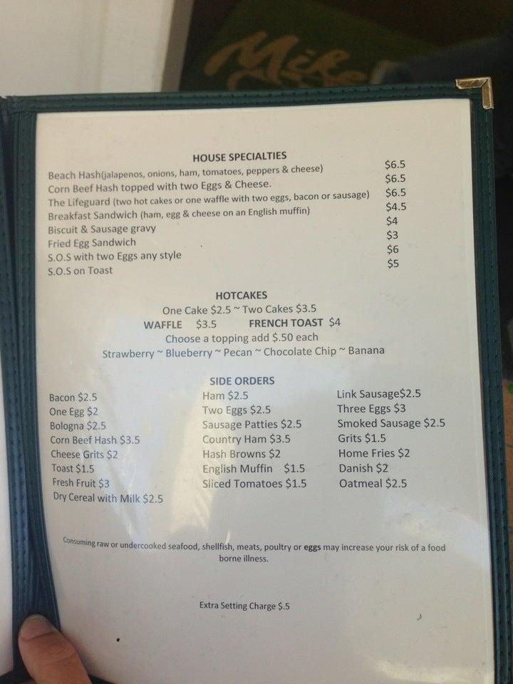 Menu at Mike's Cafe & Oyster Bar, Panama City Beach