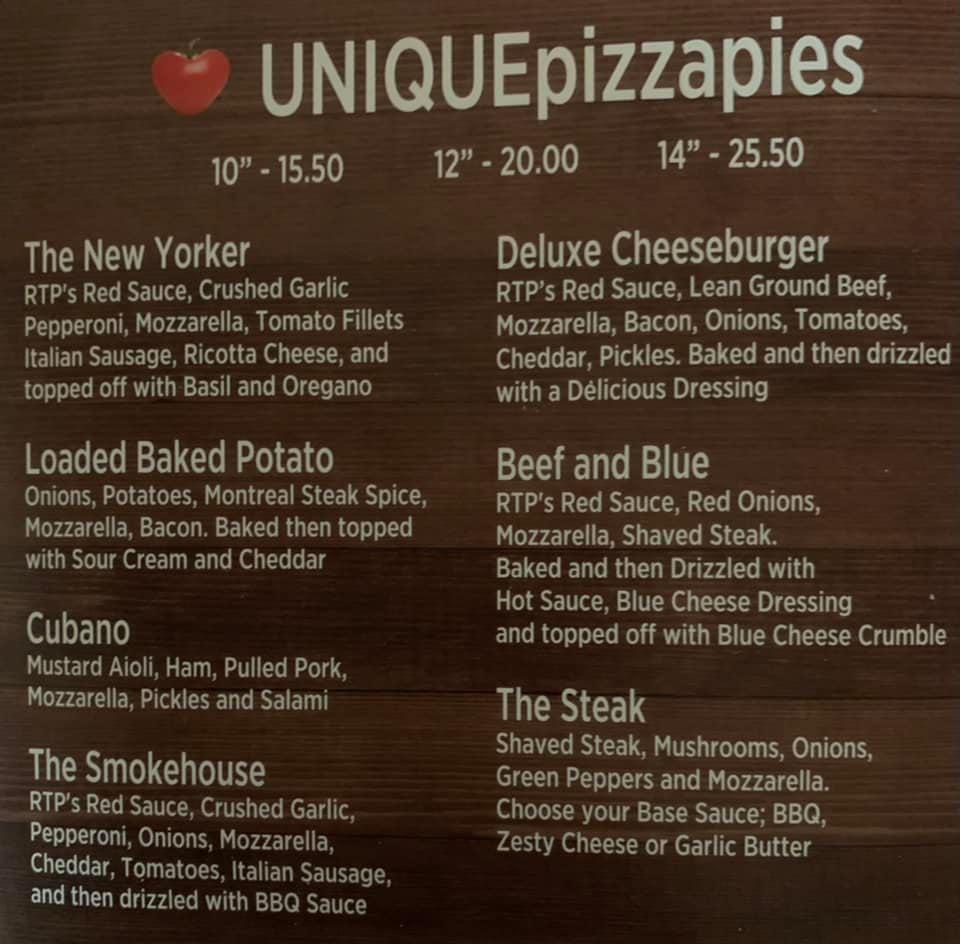 Menu at Red Tomato Pies Ltd pizzeria, Williams Lake