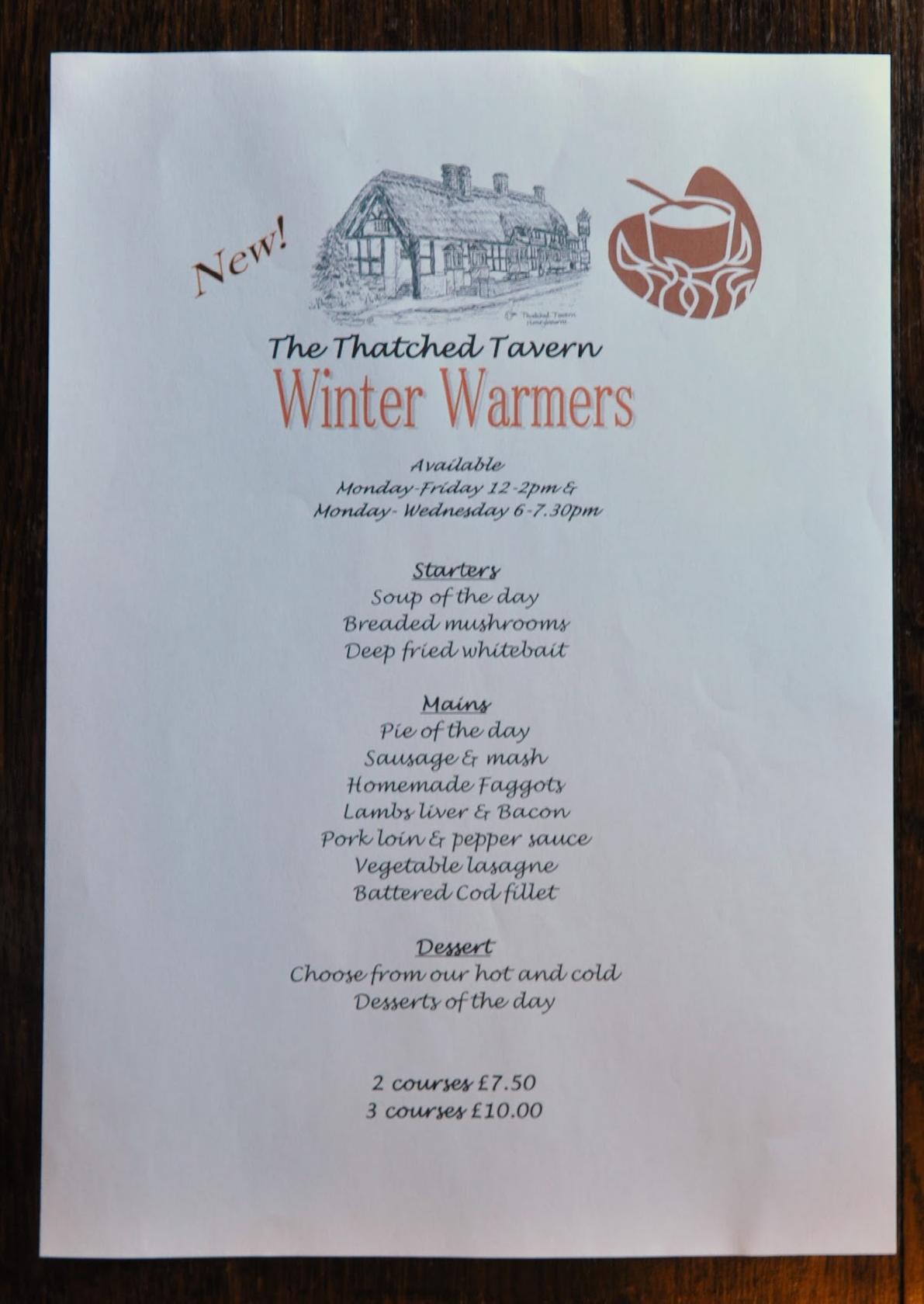 Menu at Thatched Tavern pub & bar, Honeybourne