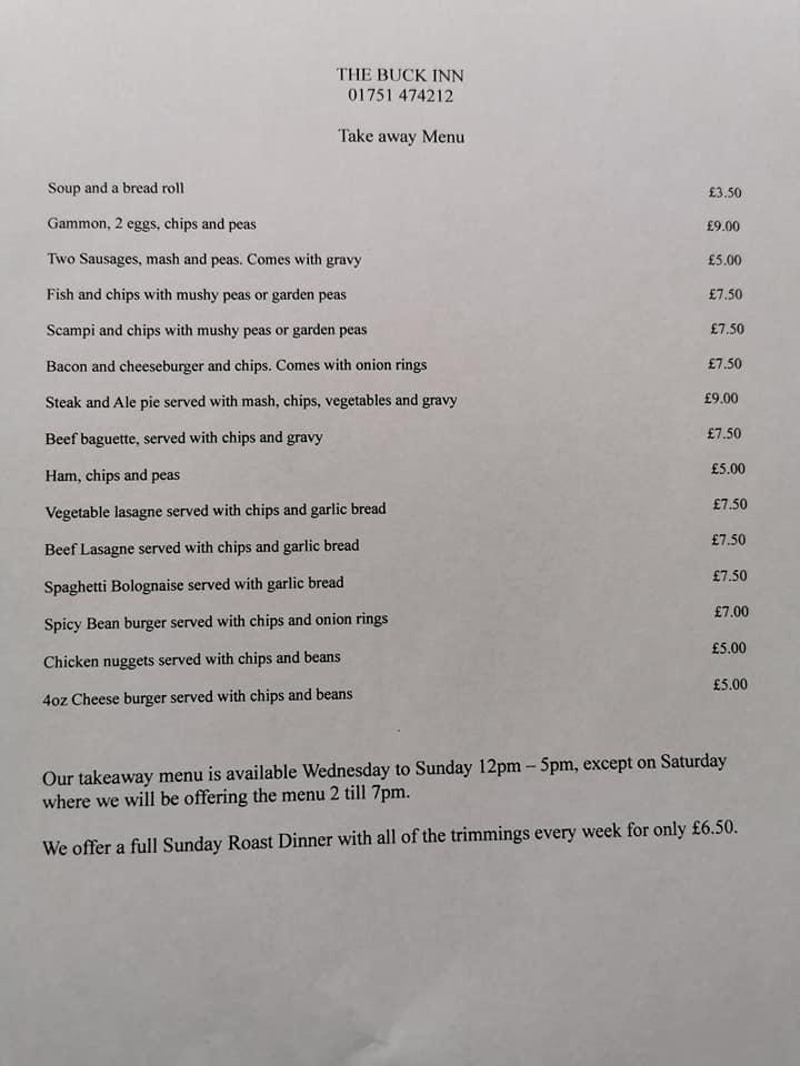 Menu at The Buck pub & bar, Thornton Dale