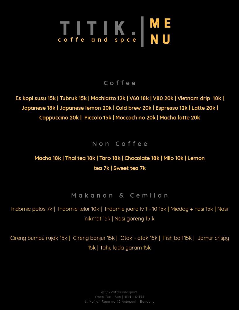 Menu at Titik.coffeeandspace, Bandung