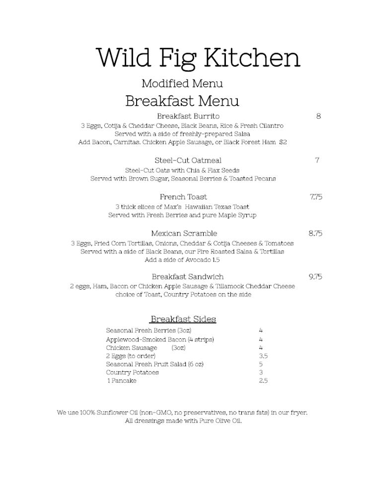 Menu at Wild Fig Kitchen restaurant, Yosemite Lakes, CA-41