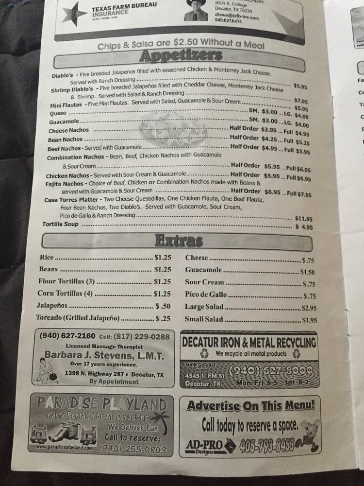 Menu at Casa Torres Mexican Restaurant, Decatur