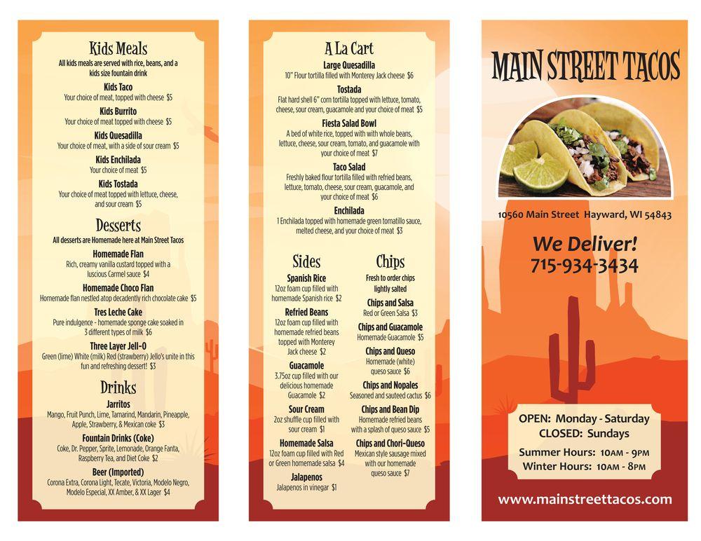Menu at Main Street Tacos desserts, Hayward