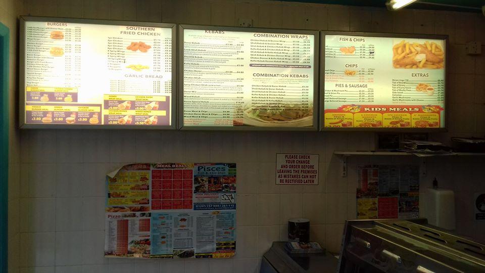 Menu at Pisces Fish & Chip Shop pizzeria, Boston