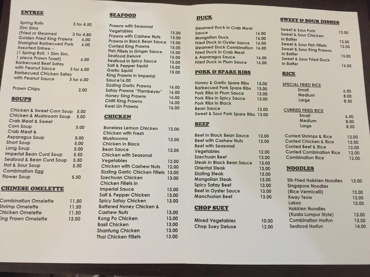 Menu at Prince Room Restaurant, Campbelltown