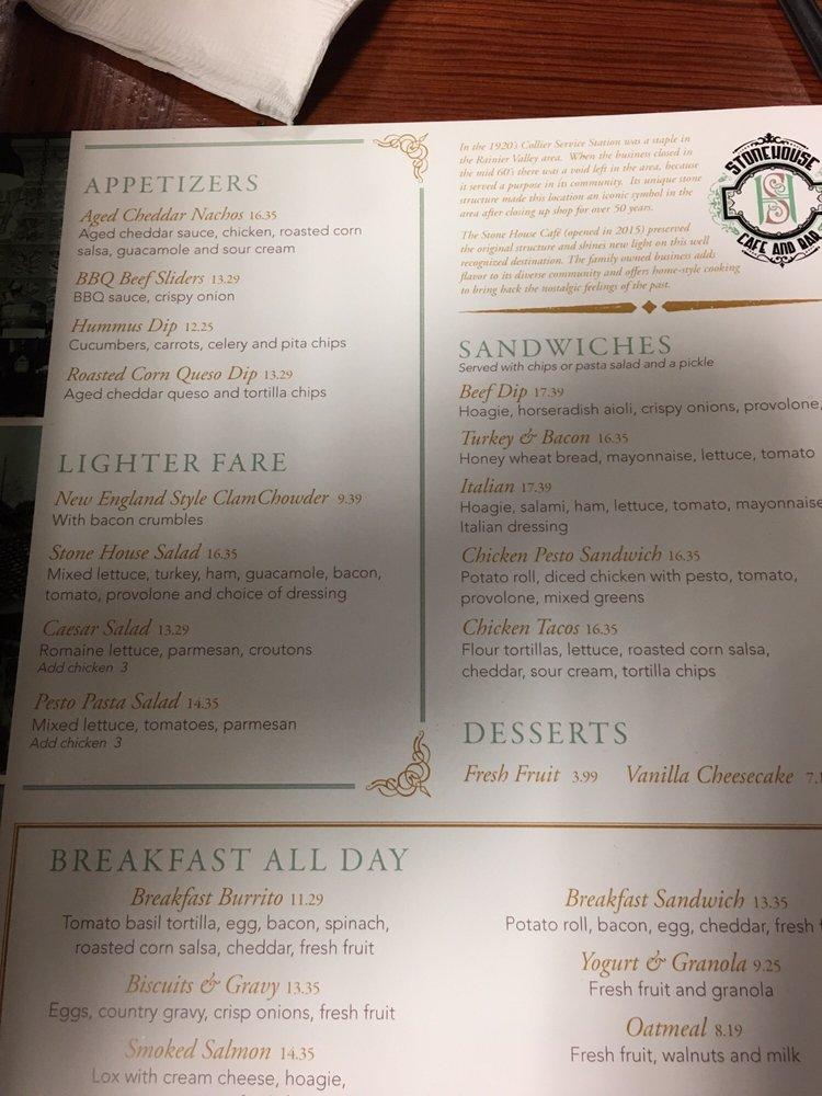 Menu at Stonehouse Cafe and Bar, SeaTac