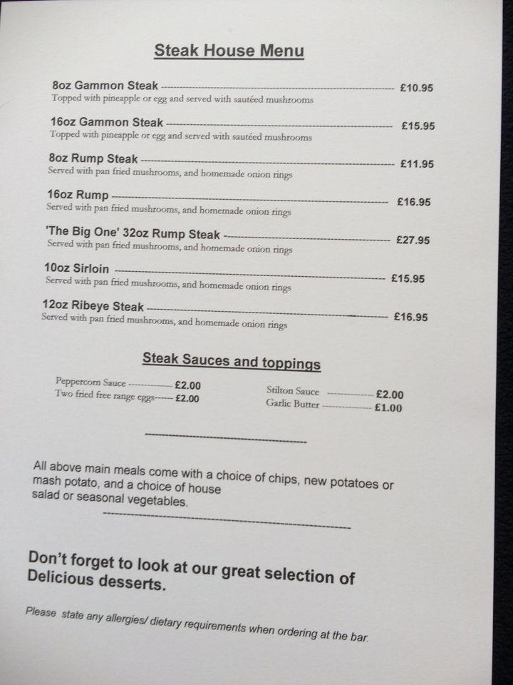 Menu at The Full Pitcher restaurant, Ledbury