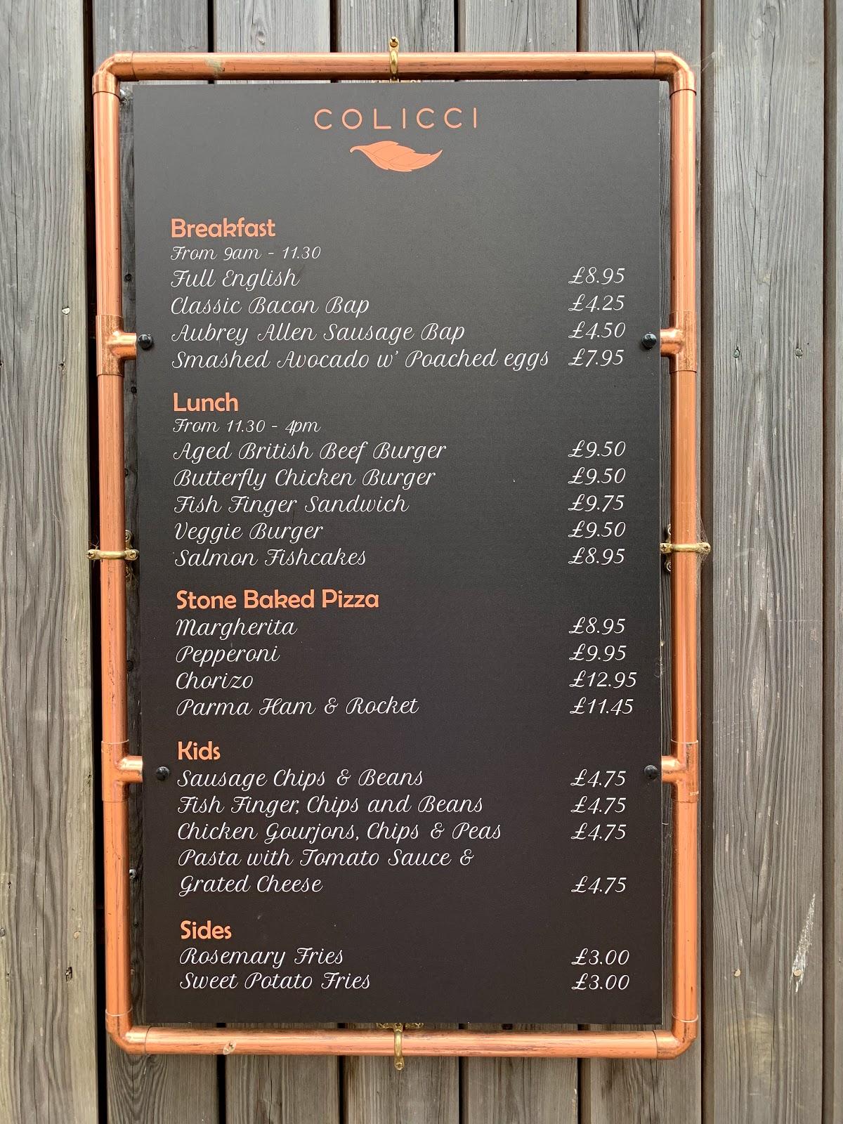 Menu at The Pheasantry cafe, Teddington