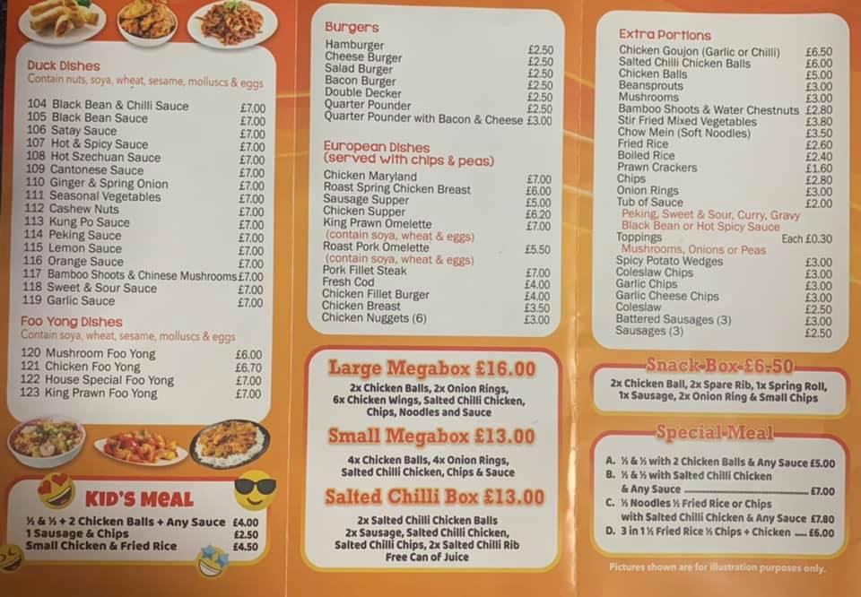 Menu at The Tai Pan fast food, Newry