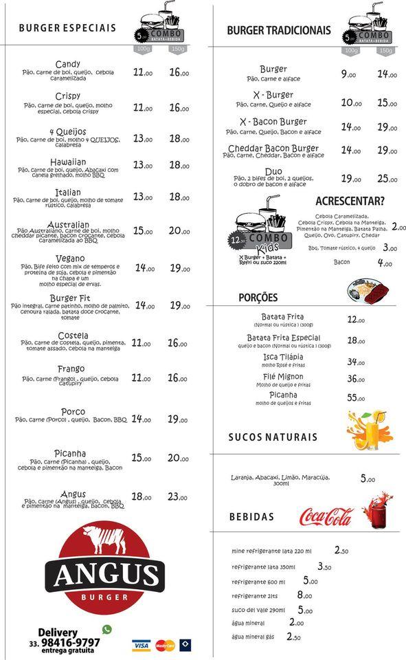 Menu em Angus Burger restaurante, Ipanema