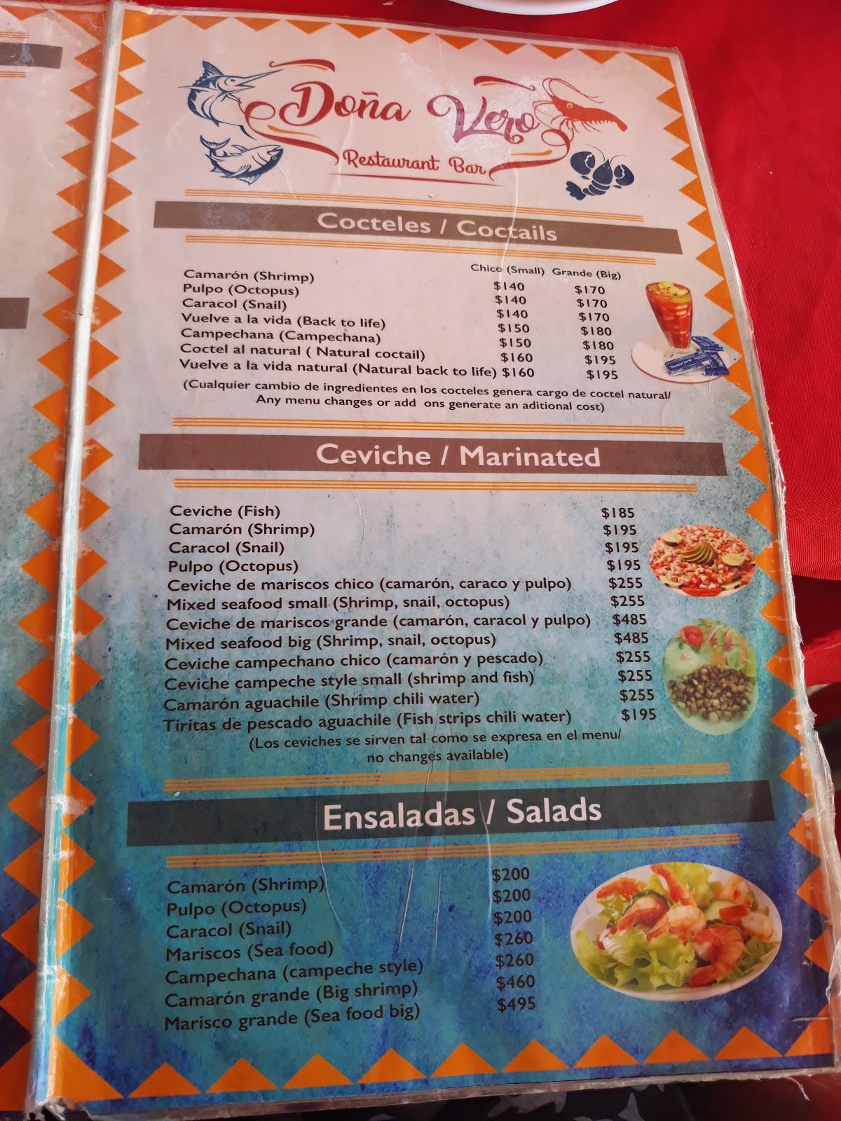 Menu at Doña Vero restaurant, La Crucecita