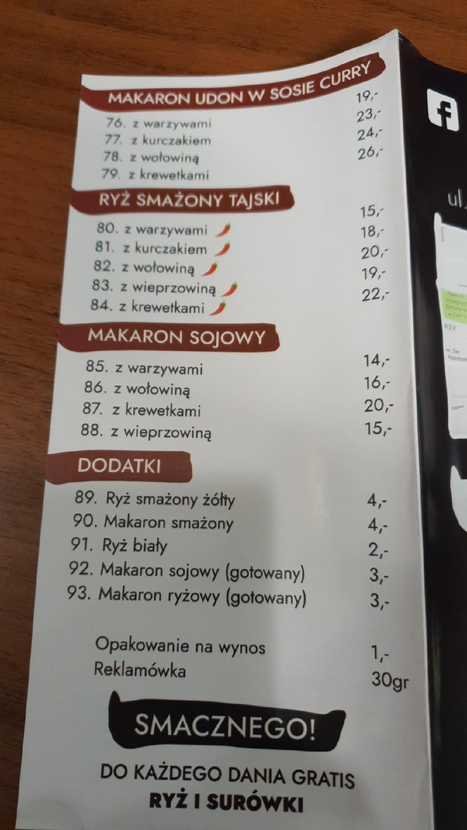 Menu at Happy Star restaurant, Zabrze
