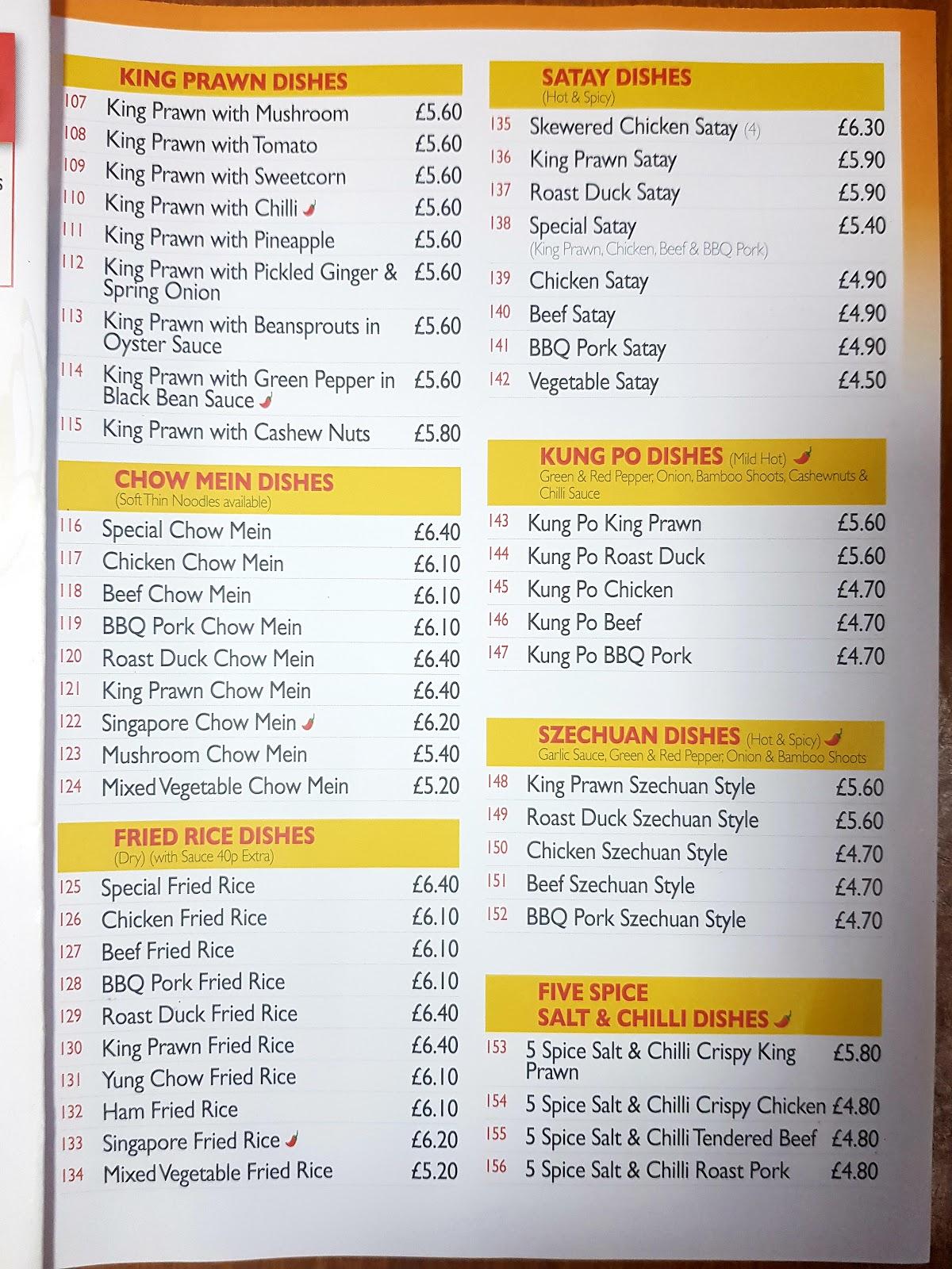Menu at New Jade fast food, Glasgow