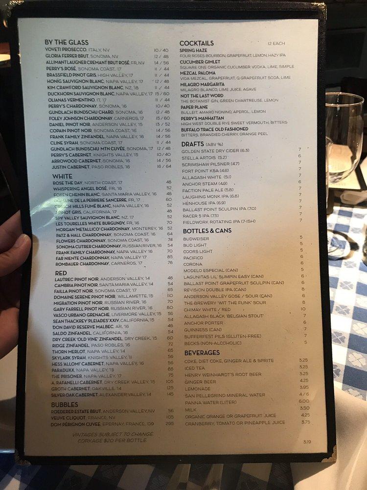 Menu at Perry's on Magnolia pub & bar, Larkspur