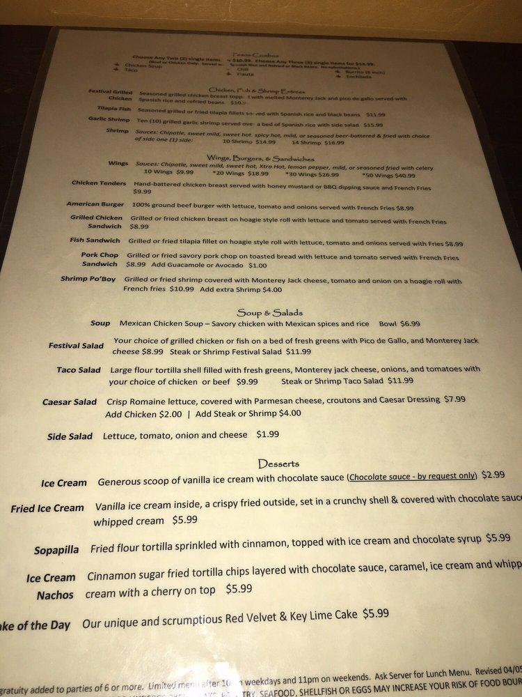 Menu at Pesos Mexican Cantina restaurant, Candler-McAfee